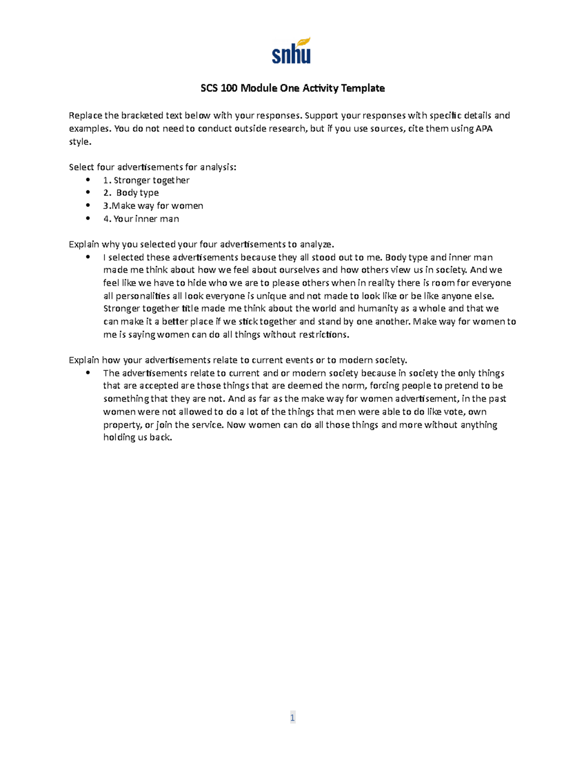 SCS 100 Module One Activity Template (1) - SCS 100 Module One Activity ...