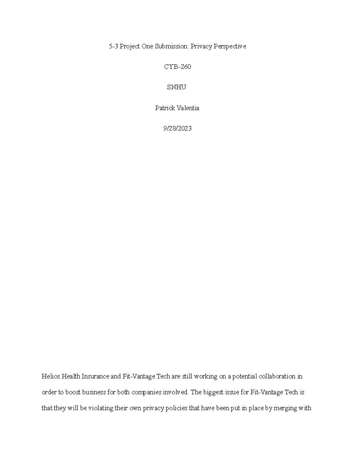 CYB 260 Project One - 5-3 Project One Submission: Privacy Perspective ...