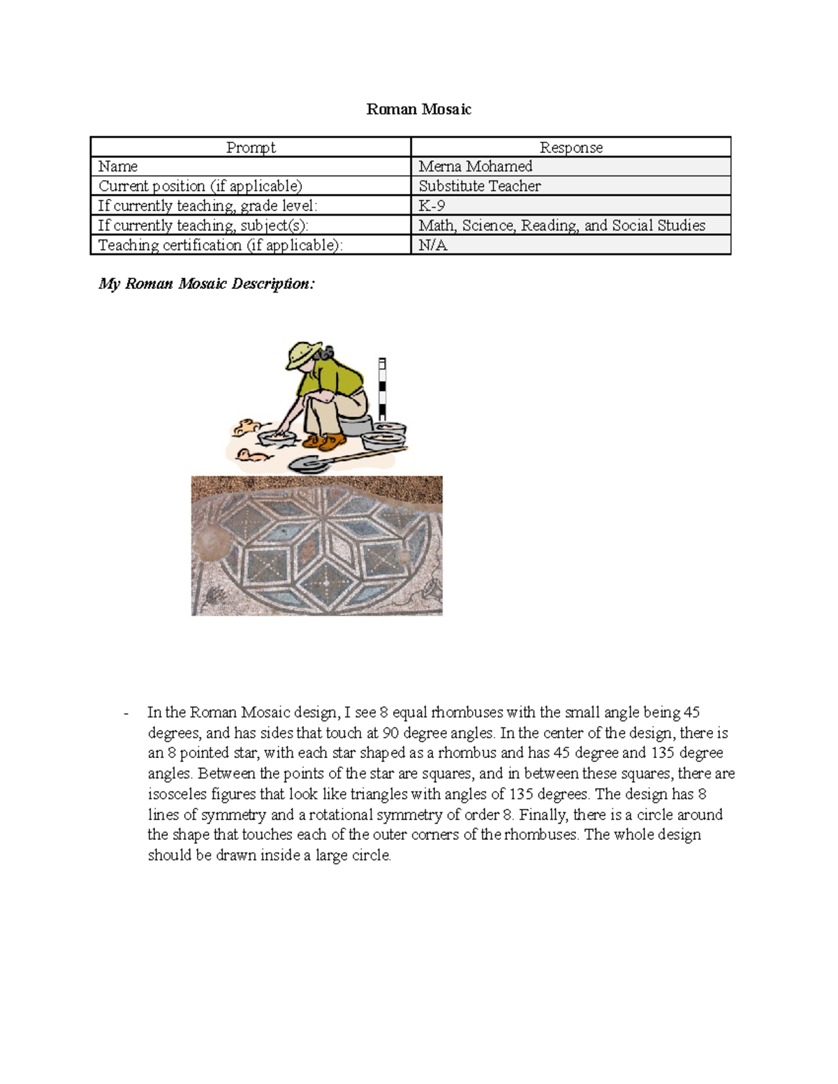 Roman Mosaic Assignment - Roman Mosaic Prompt Name Current position (if ...