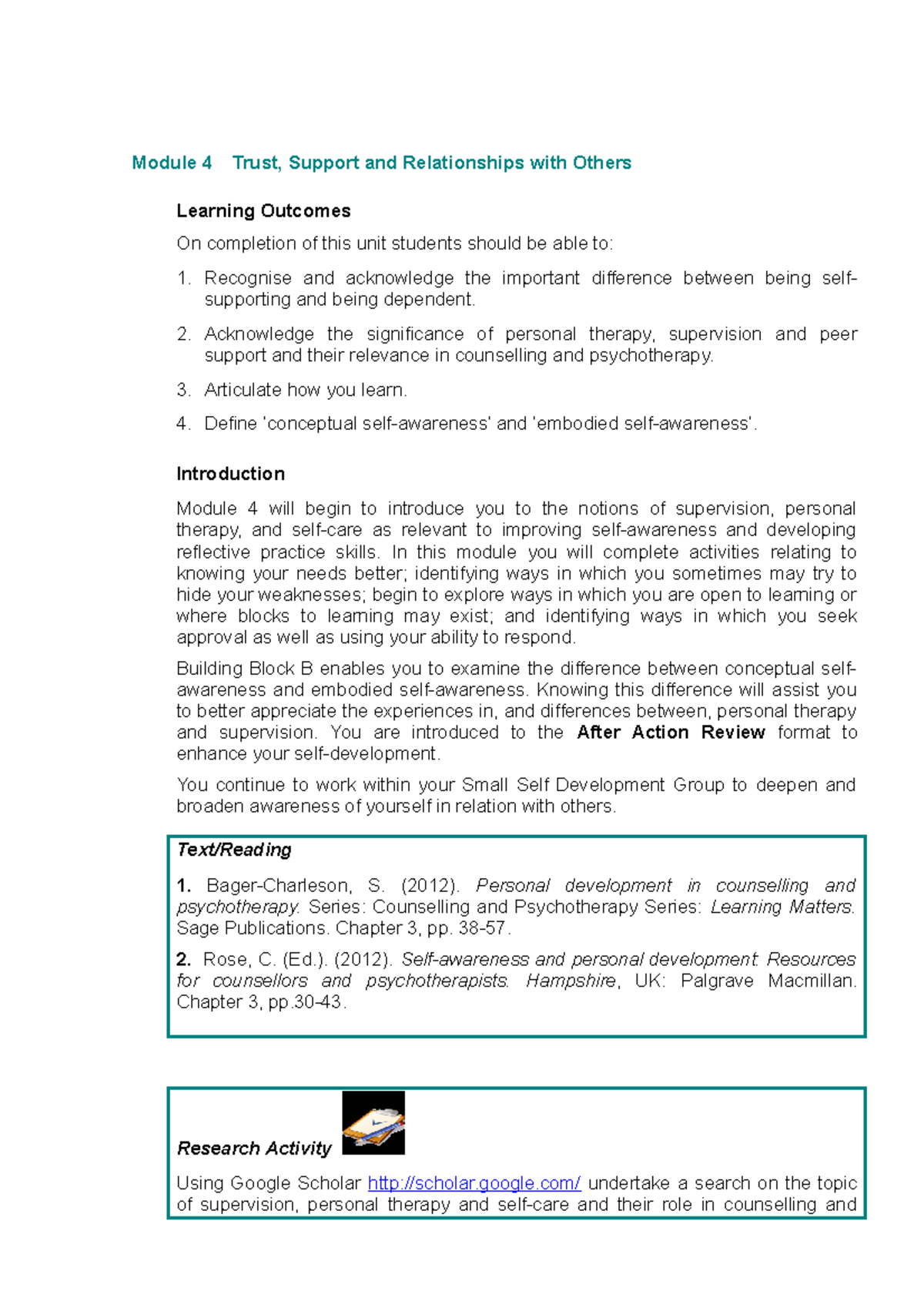 COU3102 Self Development 2 Module 4 - Module 4 Trust, Support and ...