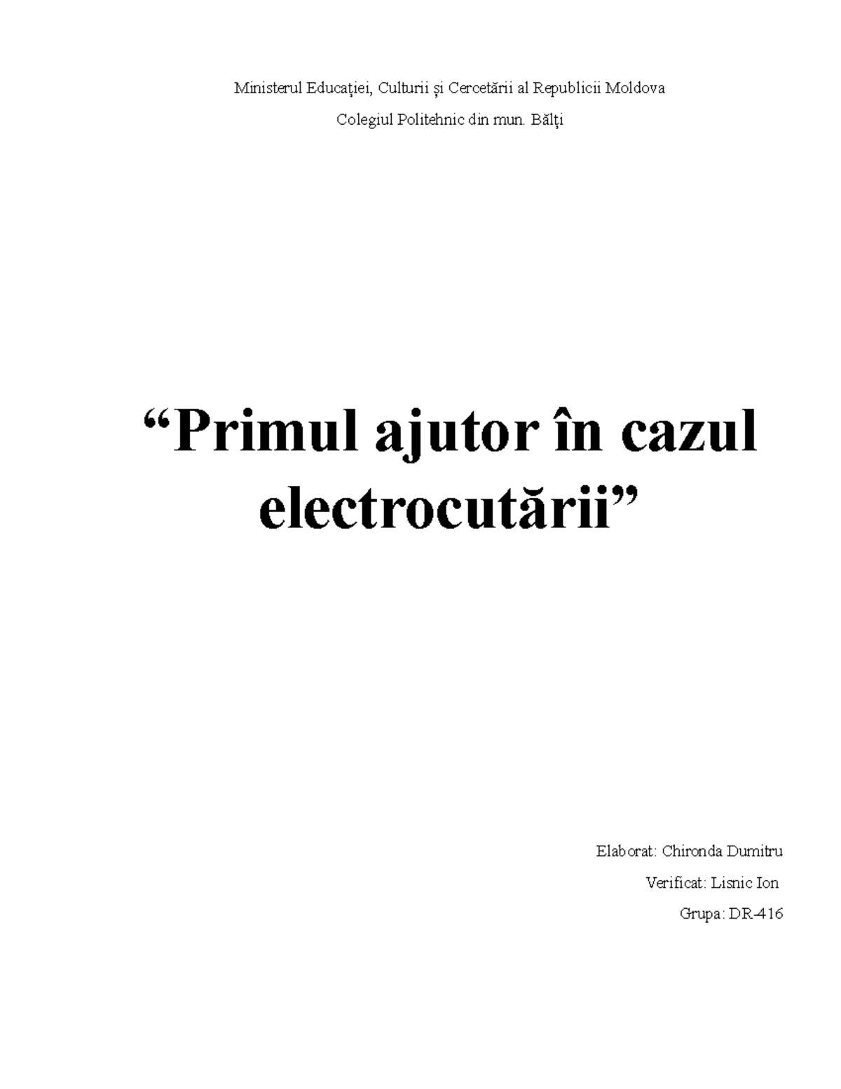 Primul ajutor la electrocutare Chironda - Ministerul Educației ...