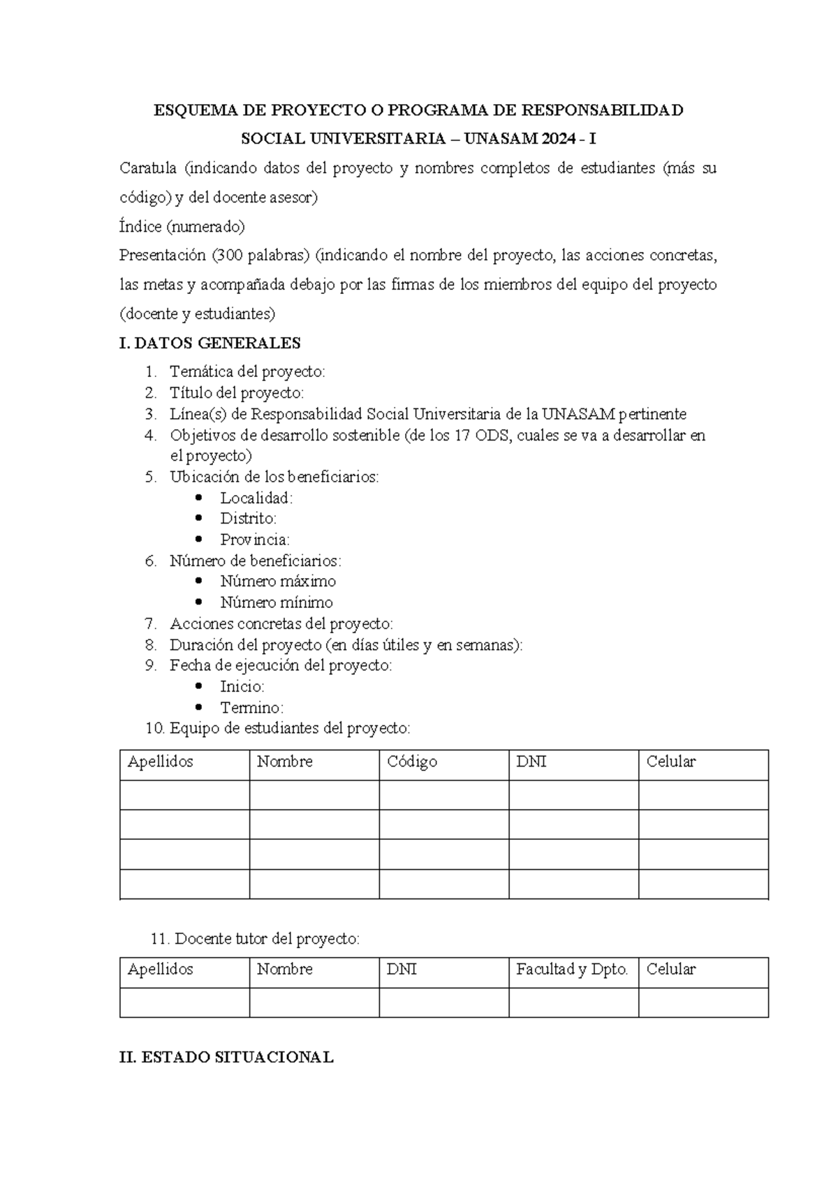 Esquema DE Proyecto O Programa DE Responsabilidad Social Universitaria - ESQUEMA DE PROYECTO O ...