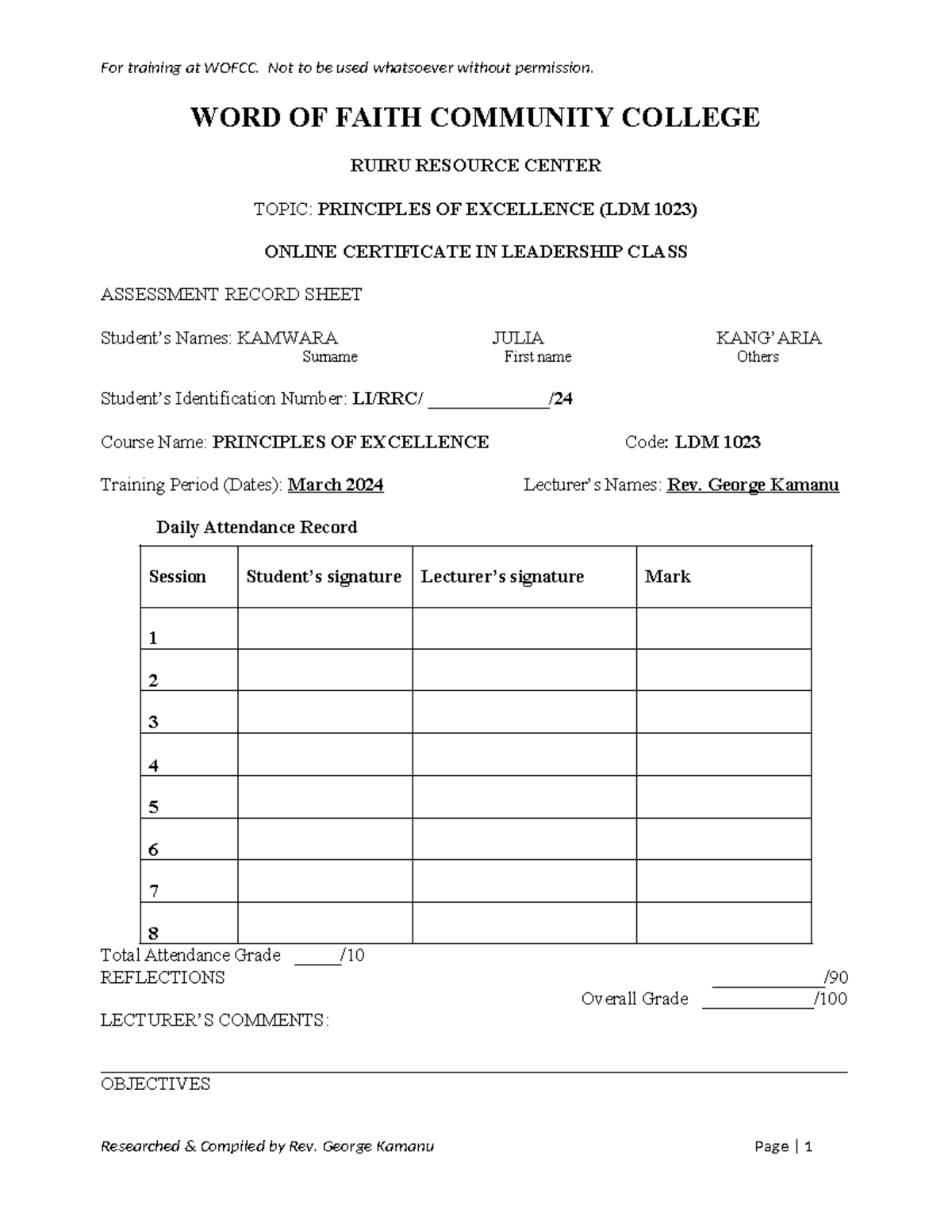 Principles of Excellence - WORD OF FAITH COMMUNITY COLLEGE RUIRU ...