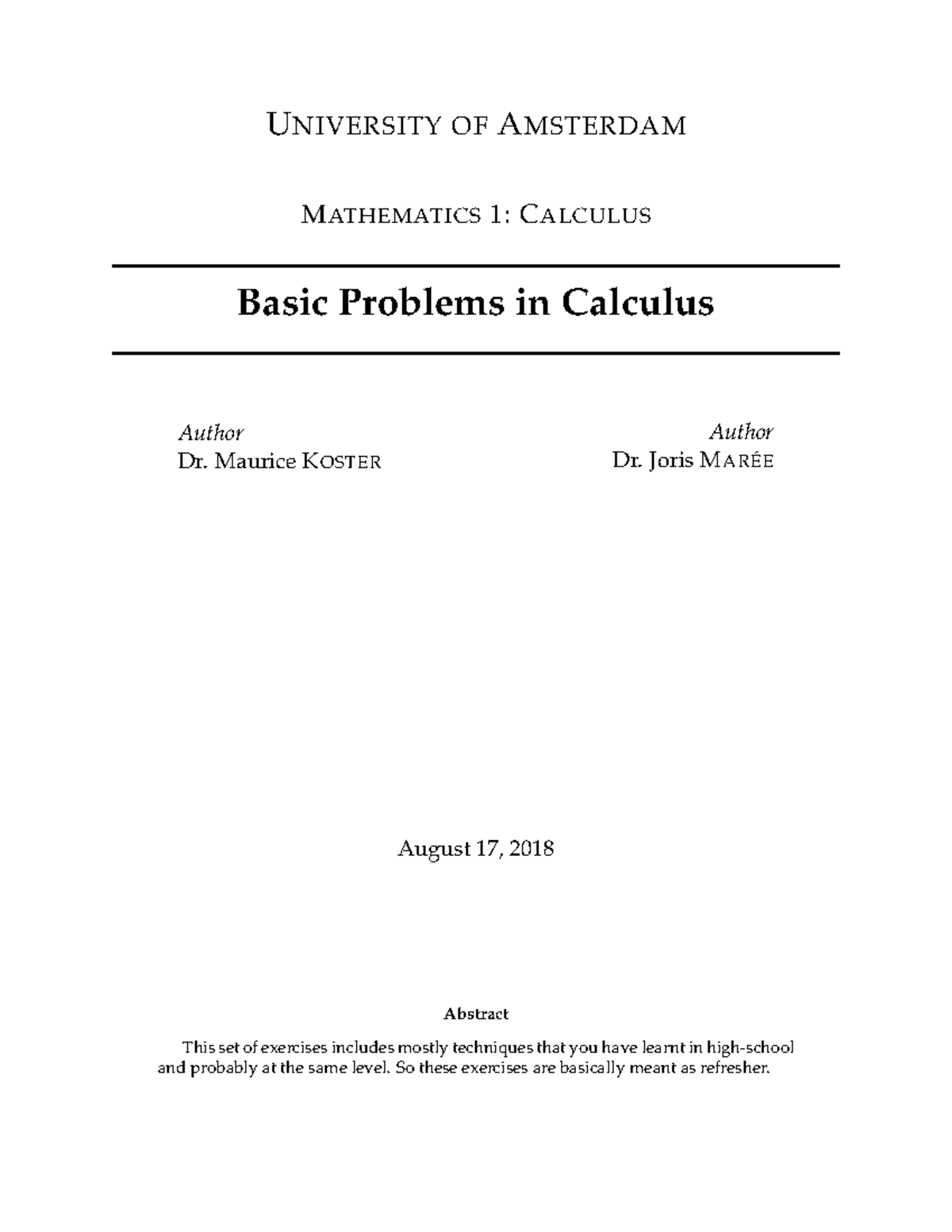 Basic math problems WC-2 - UNIVERSITY OF AMSTERDAM MATHEMATICS 1 ...