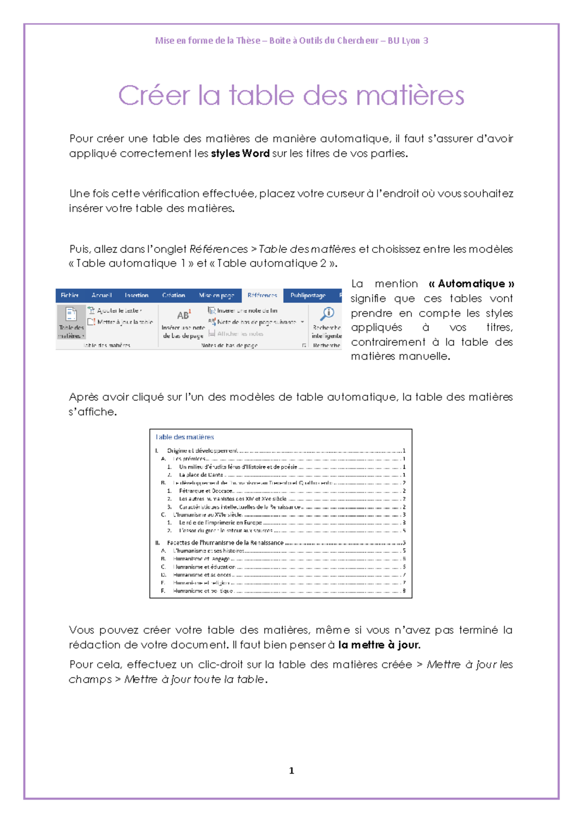 Tutoriel Créer une Table des Matières - Mise en forme de la Thèse ...