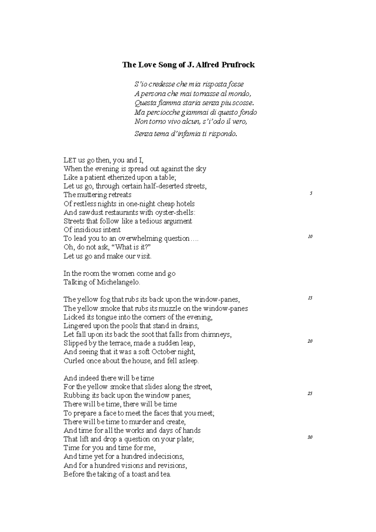 The Love Song of J. Alfred Prufrock - The Love Song of J. Alfred ...