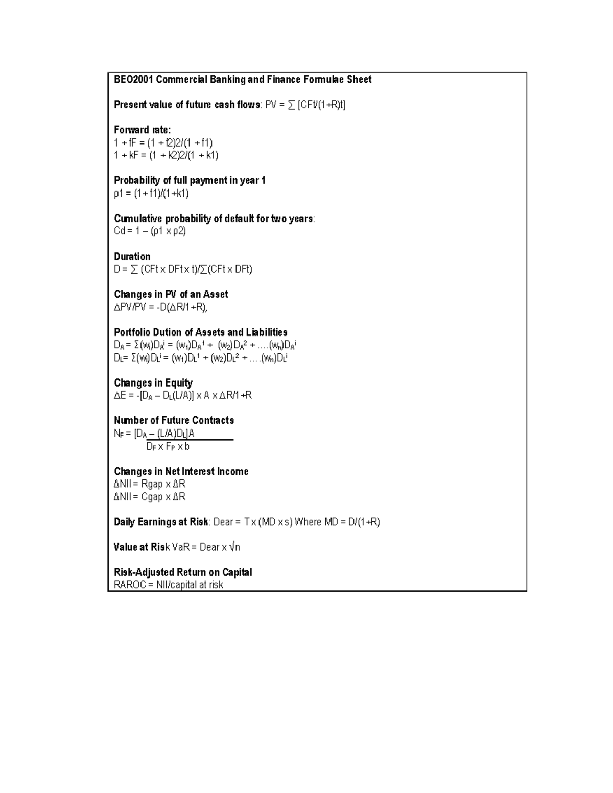 Formula Sheet answers and questions answers and questions answers and ...