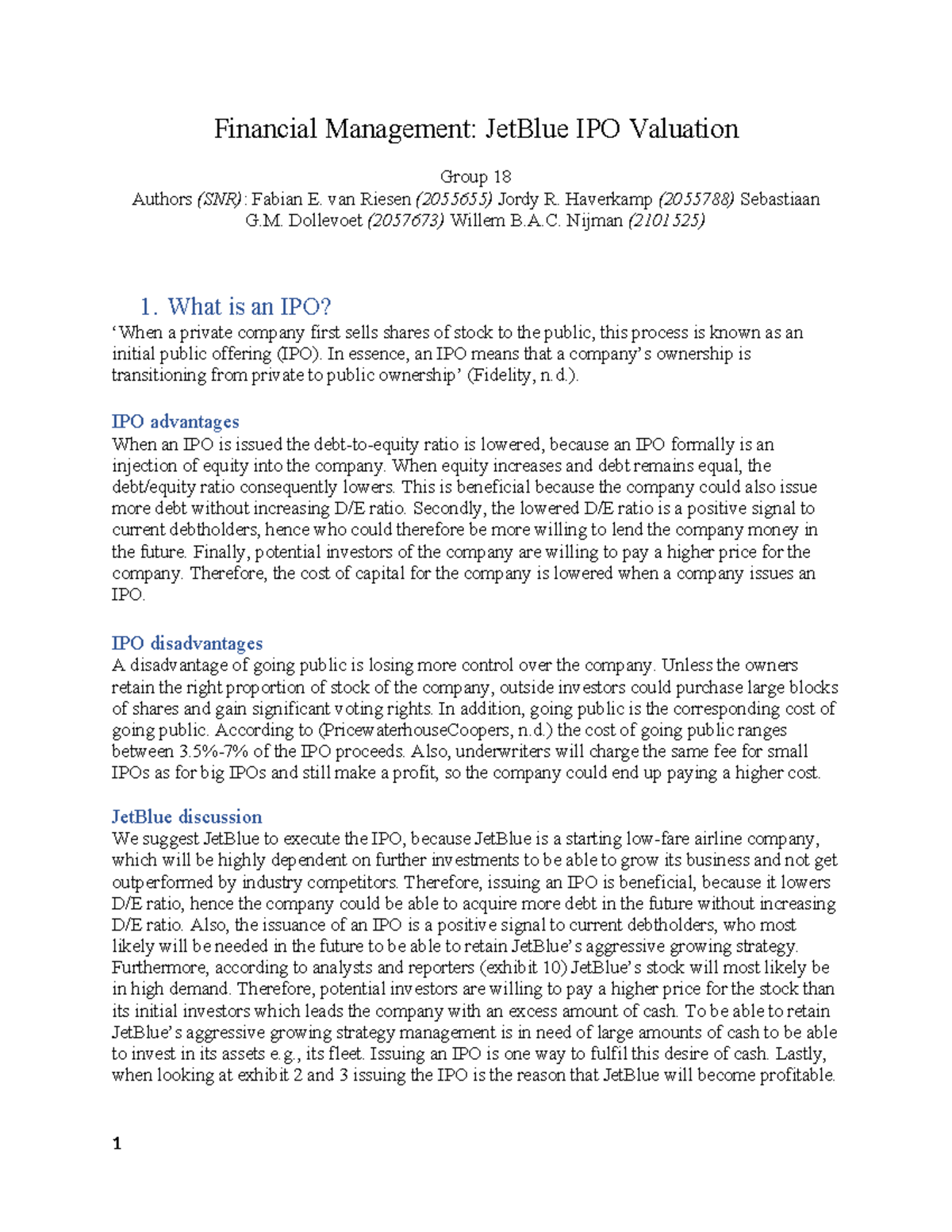 FM Jet Blue IPO Valuation Group 18 - Financial Management: JetBlue IPO ...