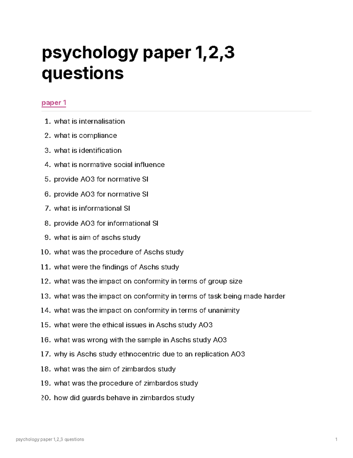 Psych q - GEL - psychology paper 1,2, questions paper 1 what is ...