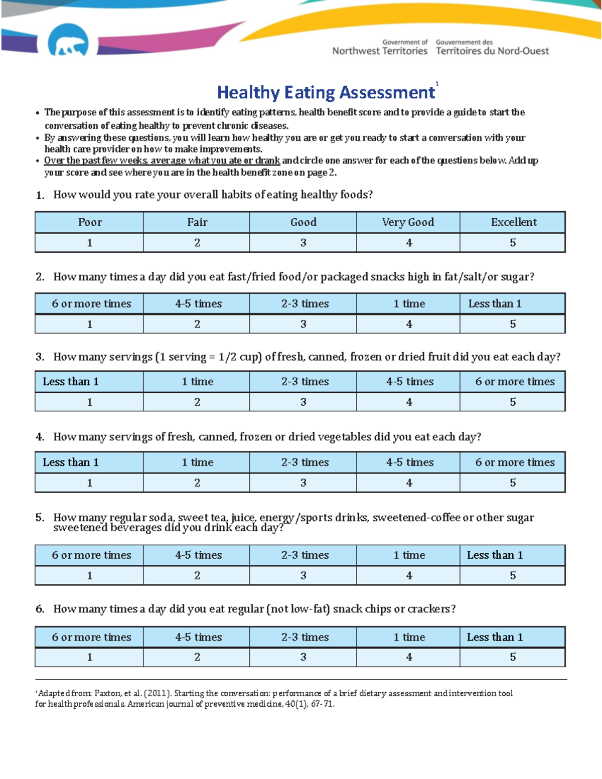 Healthy-eating-assessment - Healthy Eating Assessment 1 The purpose of ...
