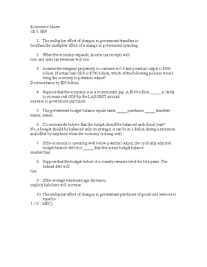 Macro- Ch 5. HW - Chapter 5 homework Q and A - Economics Macro Ch 5. HW ...