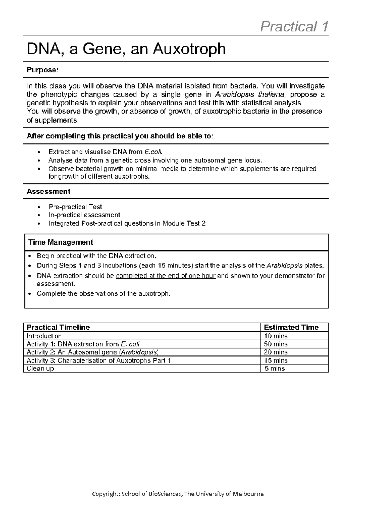 10005 prac 1 - Prac 1 notes - Practical 1 DNA, a Gene, an Auxotroph ...