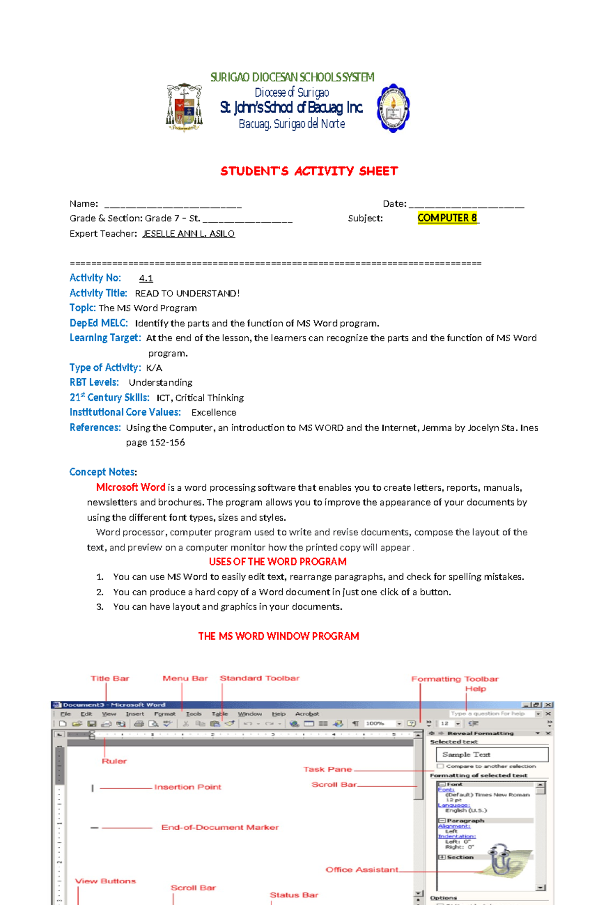 Computer Grade 7 2021 2022 Q4 - SURIGAO DIOCESAN SCHOOLS SYSTEM Diocese ...