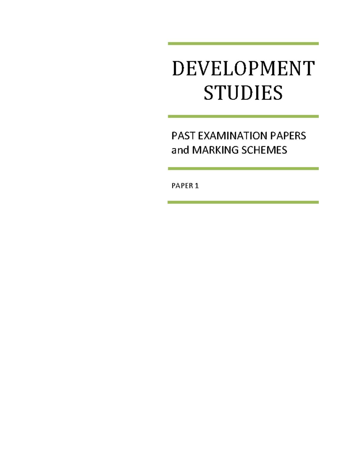 DVS Paper 1 - easy - sda biology - DEVELOPMENT STUDIES PAST EXAMINATION ...