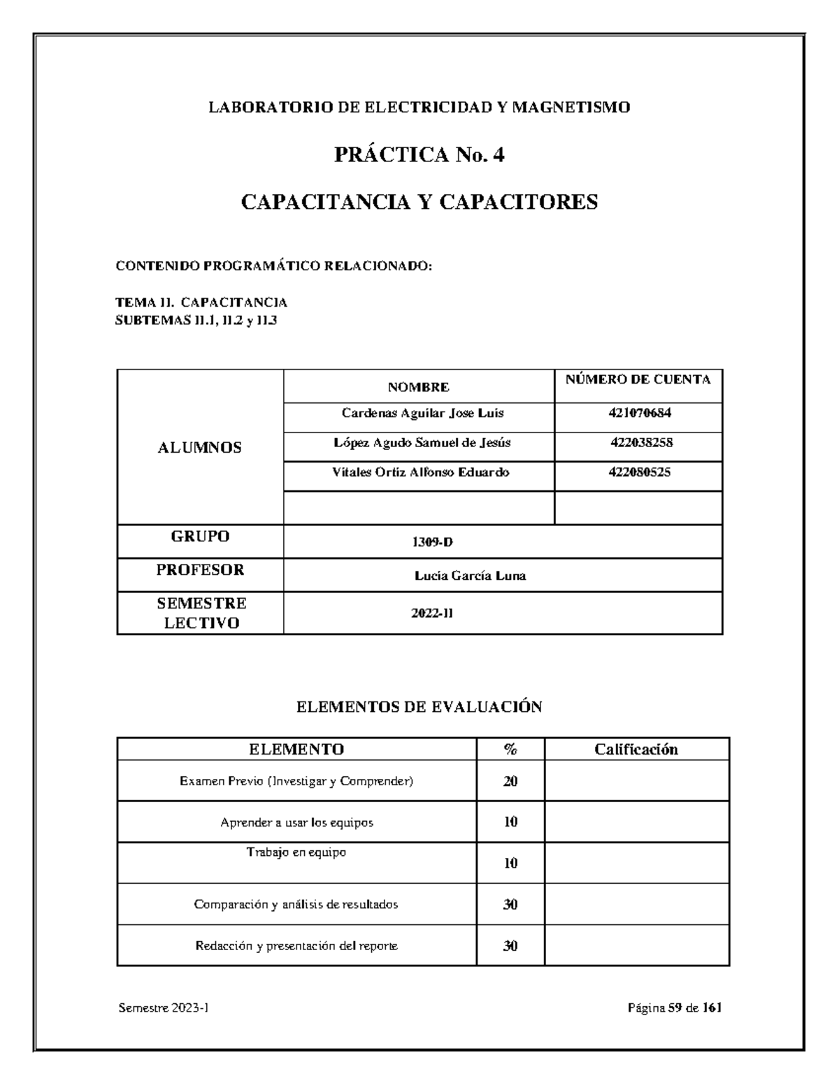 P04 Capacitancia y capacitores - LABORATORIO DE ELECTRICIDAD Y MAGNETISMO PRÁCTICA No. 4 - Studocu