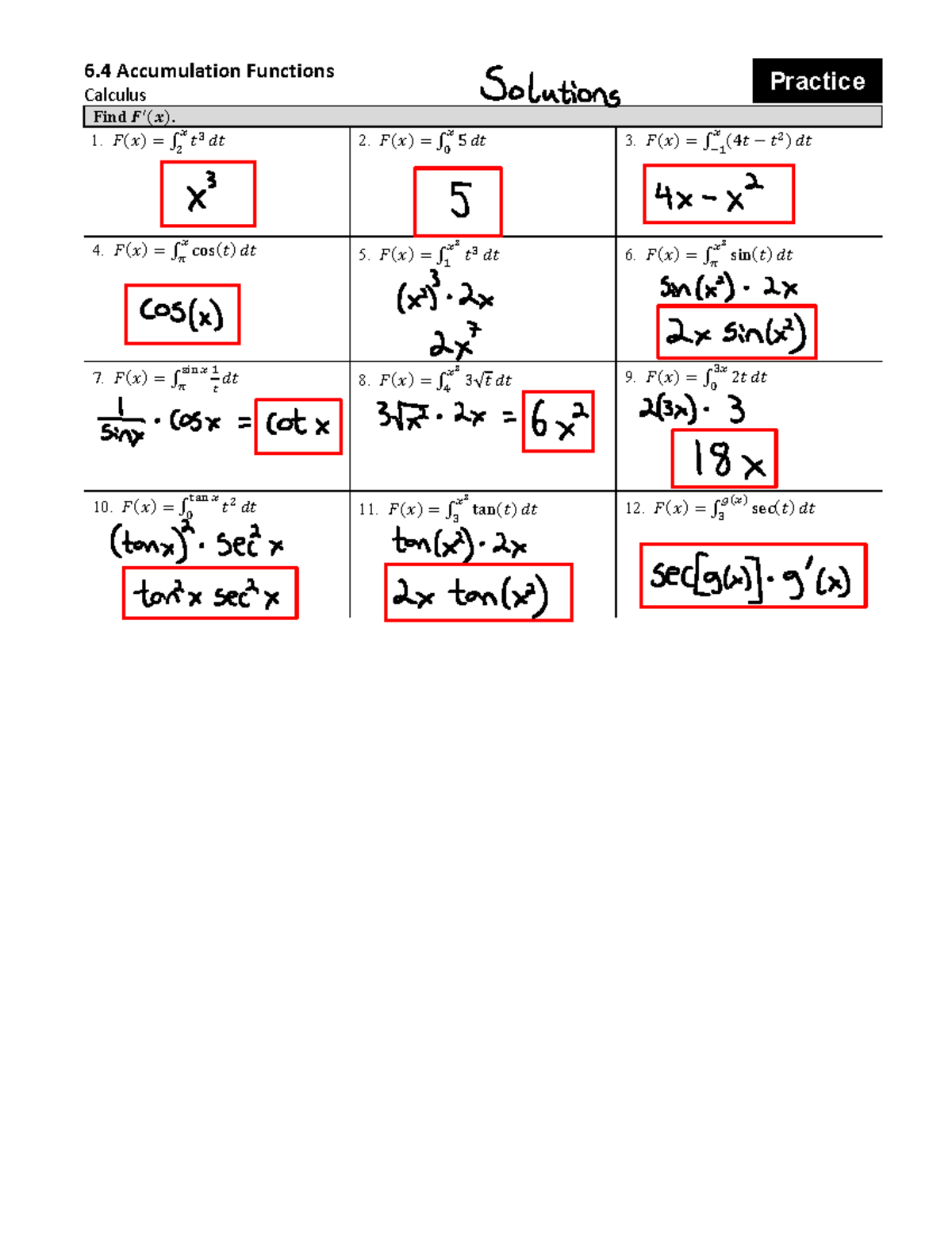 Calc 6 - ouwb wbdo q d - 6 Accumulation Functions Calculus Find 𝑭 ᇱ ሺ𝒙ሻ ...