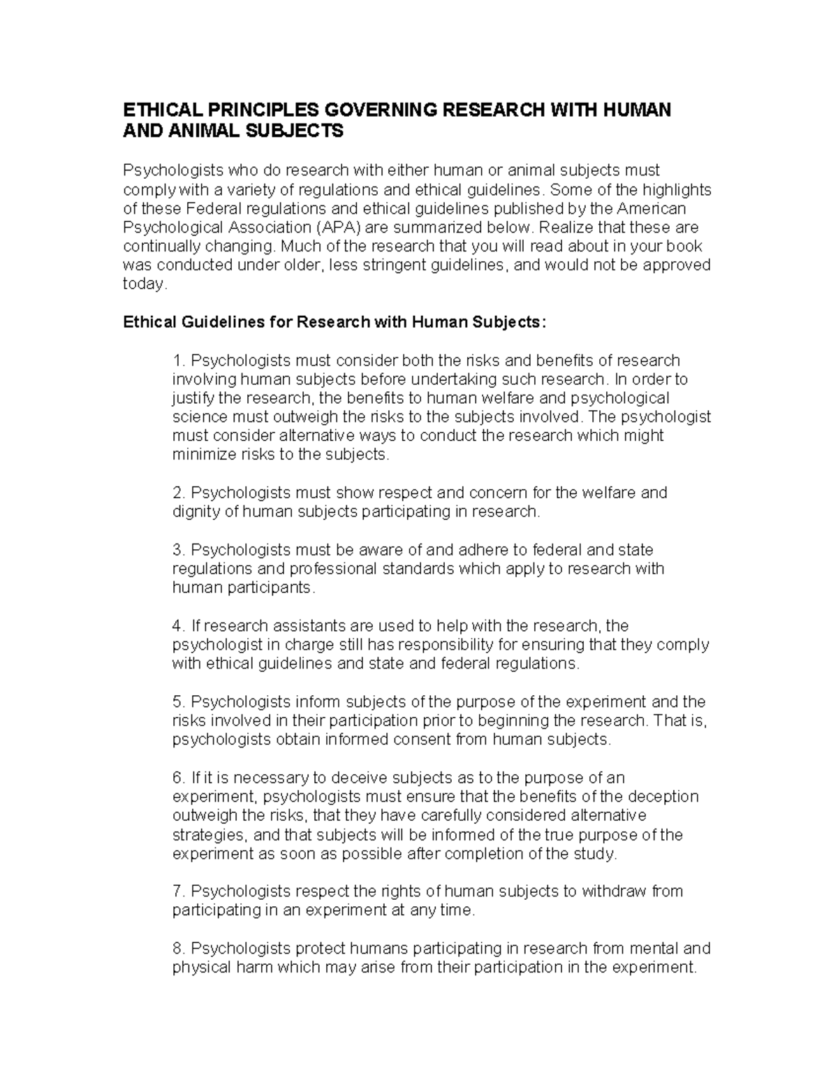 APA Ethical Guidelines - ETHICAL PRINCIPLES GOVERNING RESEARCH WITH ...