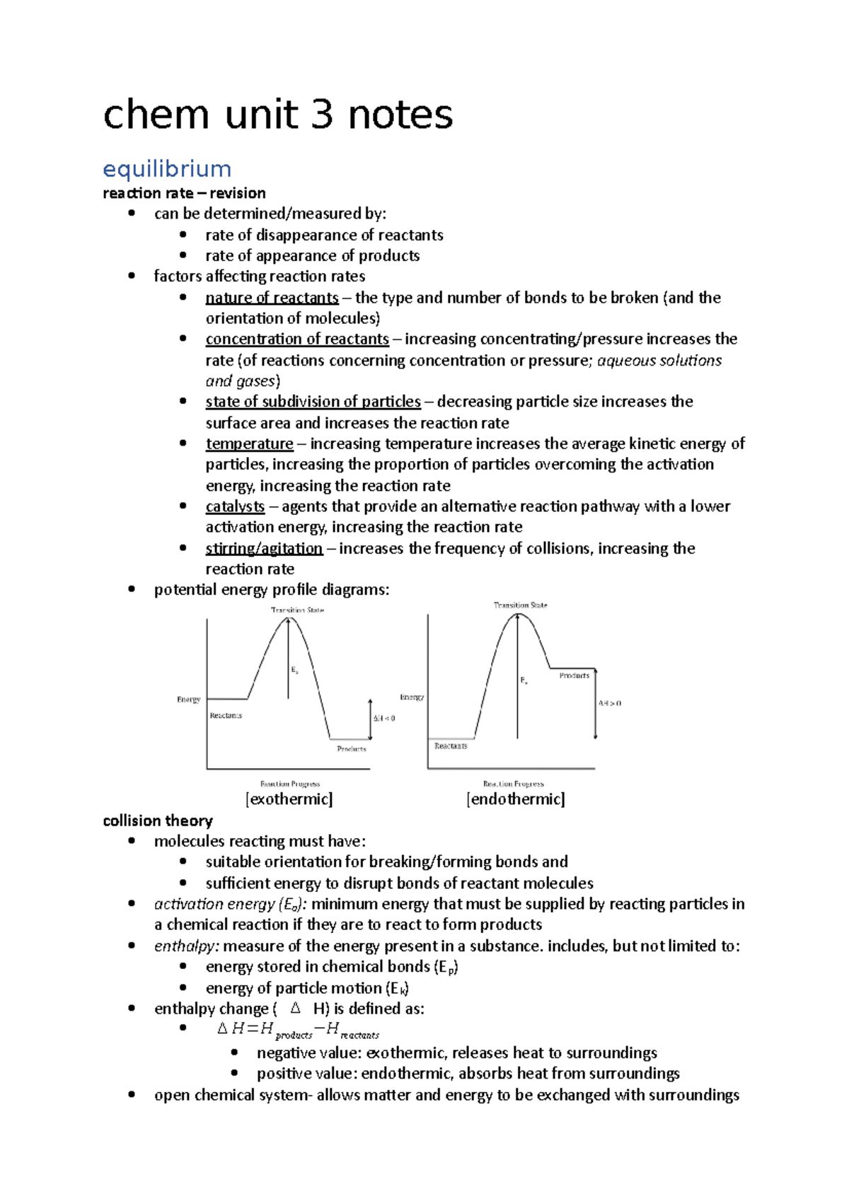 Chem unit 3 notes - atar - chem unit 3 notes equilibrium reaction rate ...