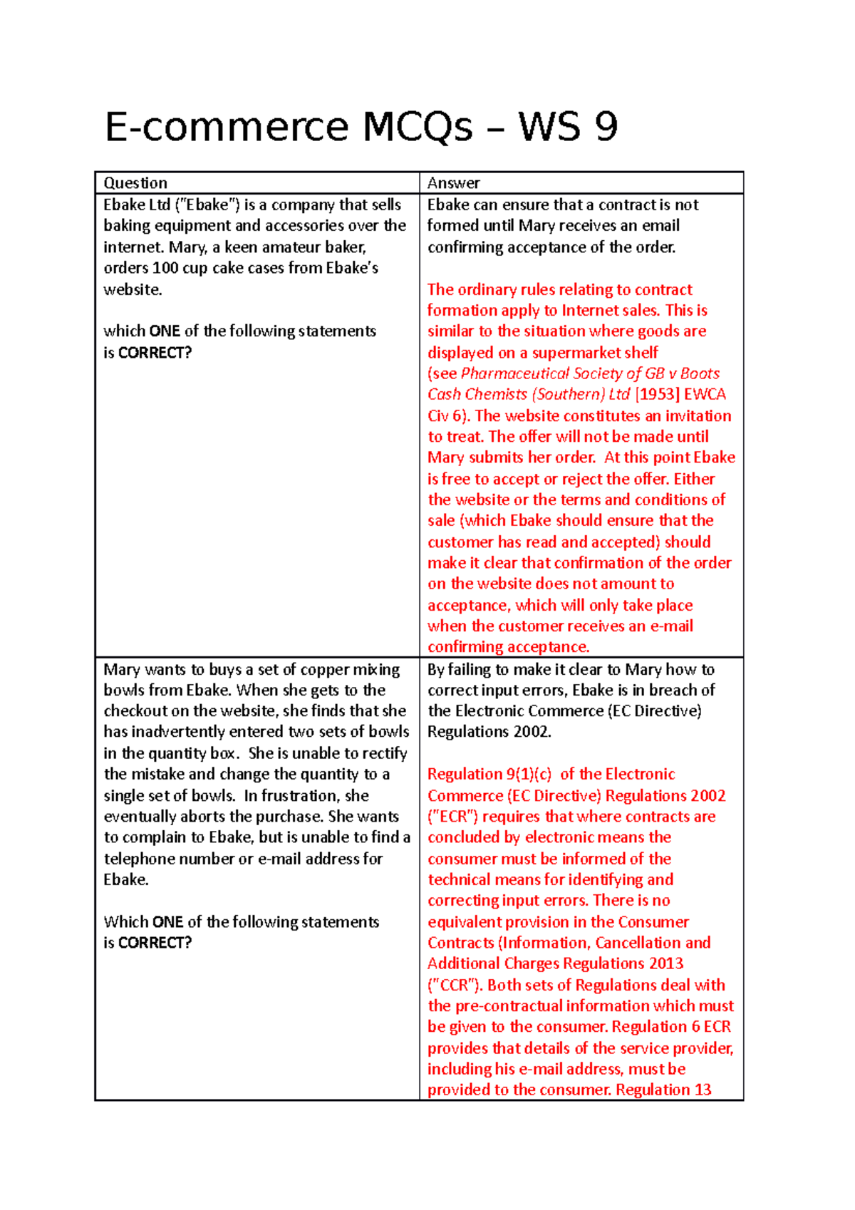 E-commerce MCQs – WS 9 - E-commerce MCQs – WS 9 Question Answer Ebake ...