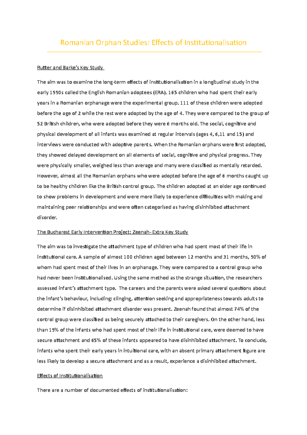 Attatchment in Different Cultures - Romanian Orphan Studies: Effects of ...