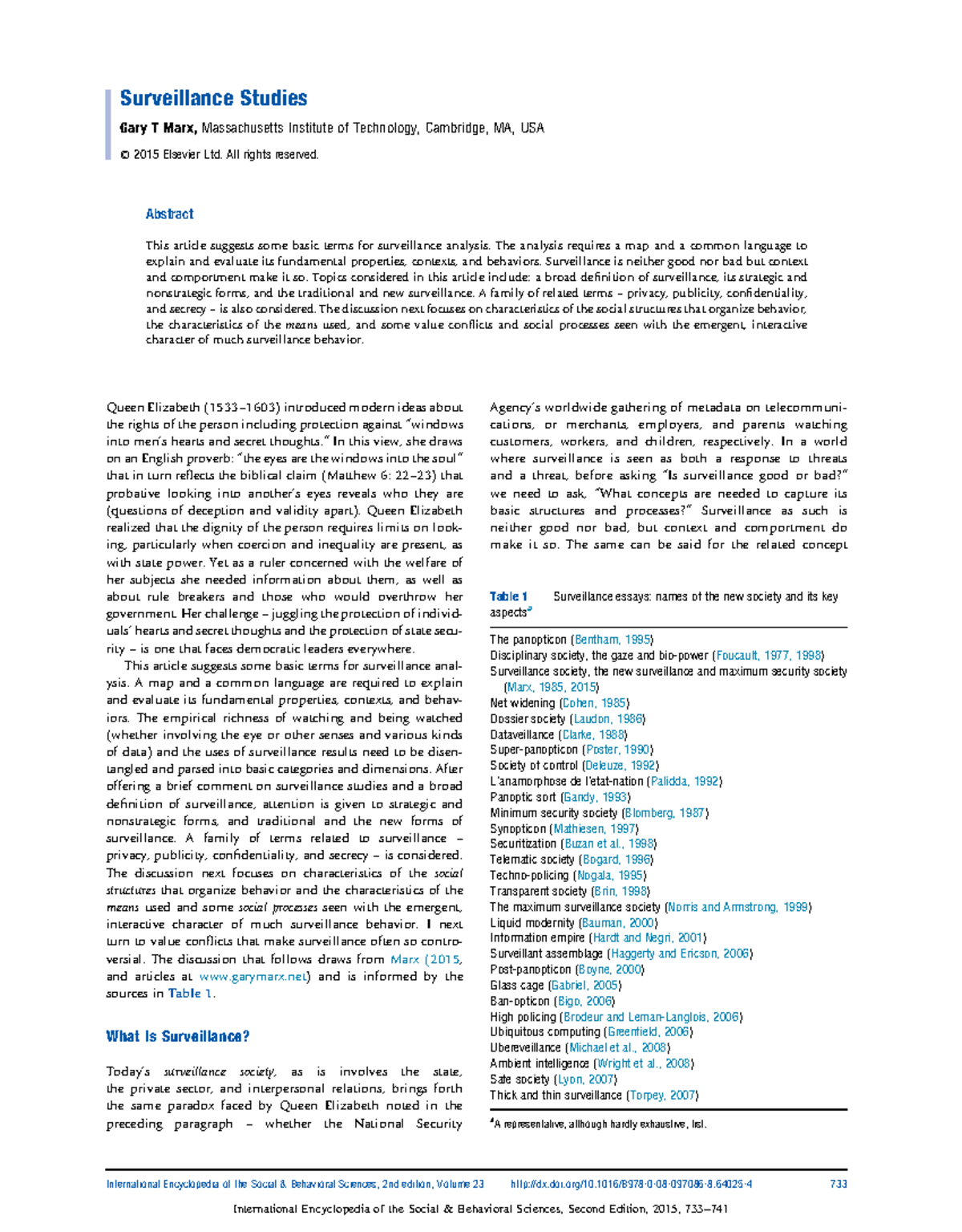 Surv studies - n/a - Gary T Marx, Massachusetts Institute of Technology ...