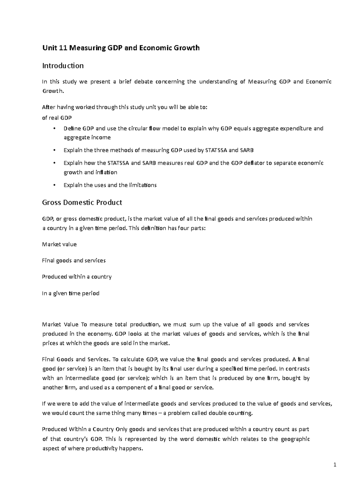 Unit 11 Measuring GDP and Economic Growth - After having worked through ...