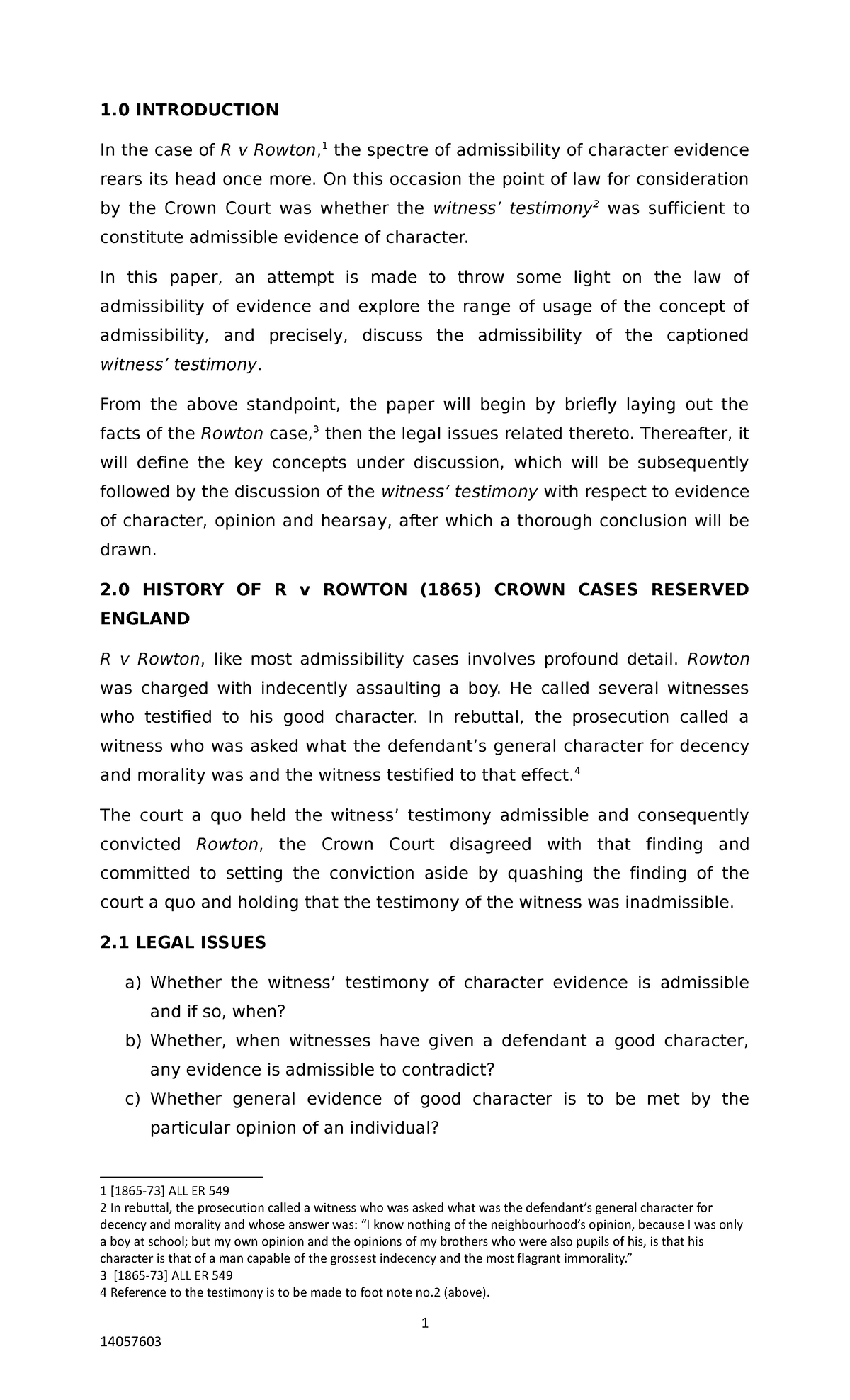 Character Evidence R v Rowton docx - 1 INTRODUCTION In the case of R v ...