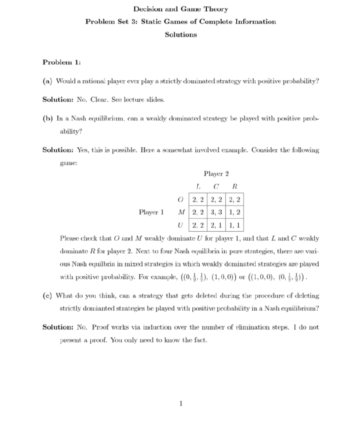 Problem set 3 — solutions - Decision and Game Theory 1 - Studocu