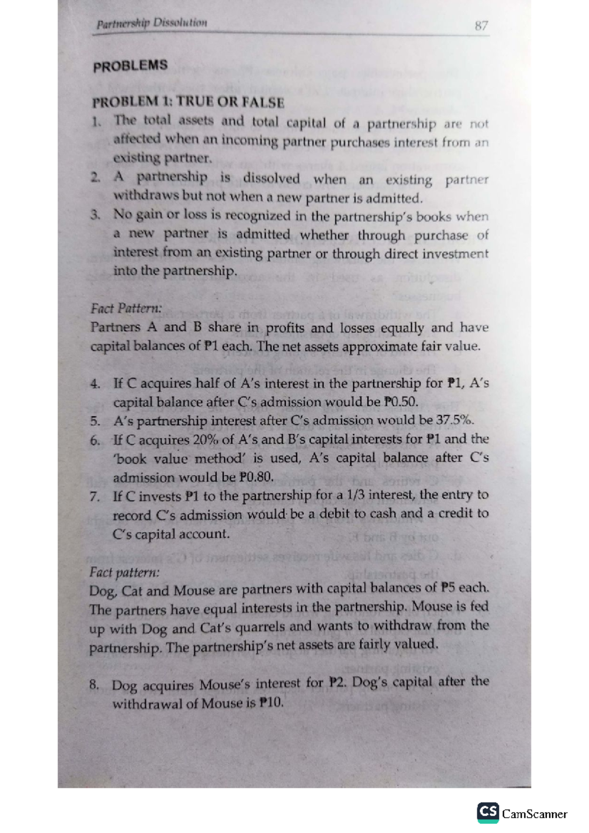 Chapter-3-Problems - Chapter 3 Problems - Partnership Dissolution 87 PROBLEMS PROBLEM 1: TRUE OR ...