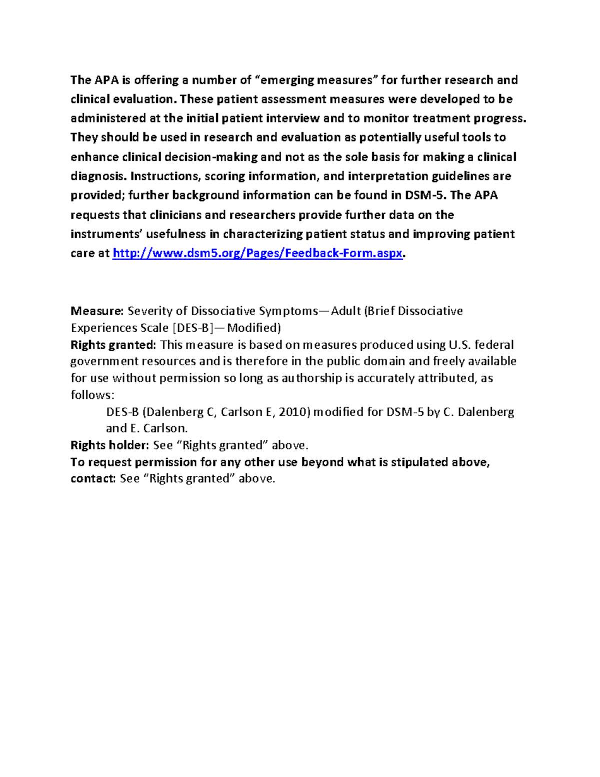 APA DSM5 Severity-of-Dissociative-Symptoms-Adult DSM diagnosis - The ...