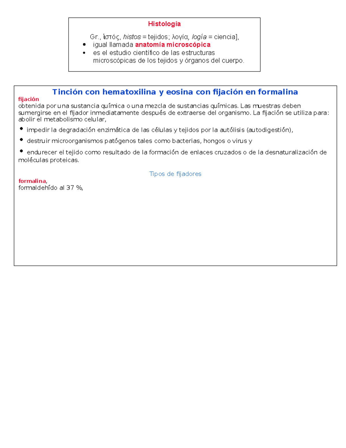 Histologia 1 - apuntes - Tinción con hematoxilina y eosina con fijación ...