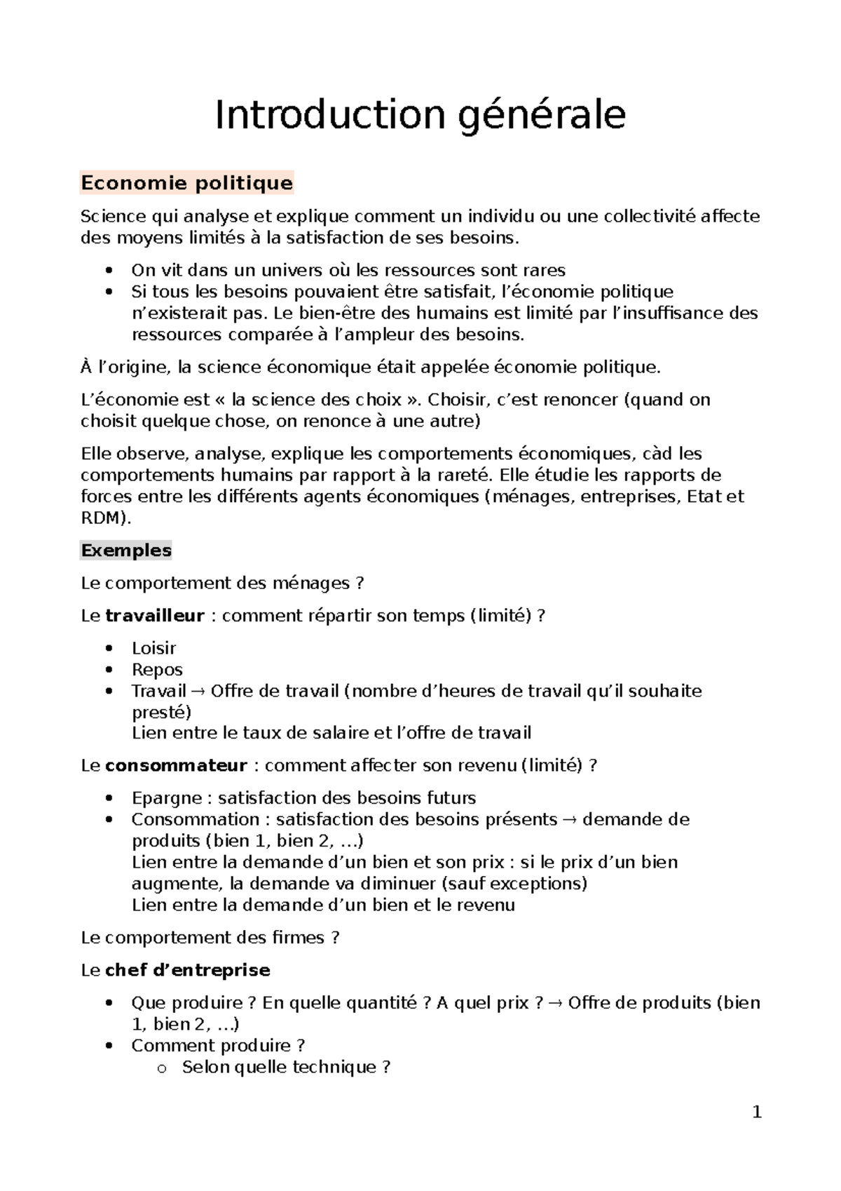 Introduction aux systèmes économiques-synthèse - Introduction générale ...