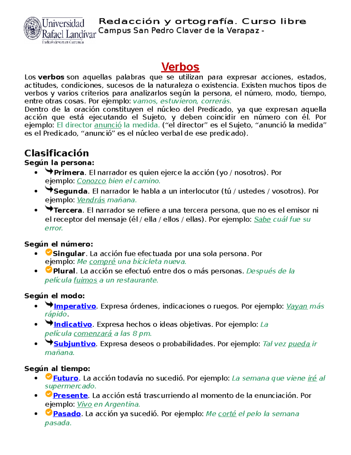 El verbo. Documento 3 y 4 de noviembre de 2023 - Redacción y ortografía ...