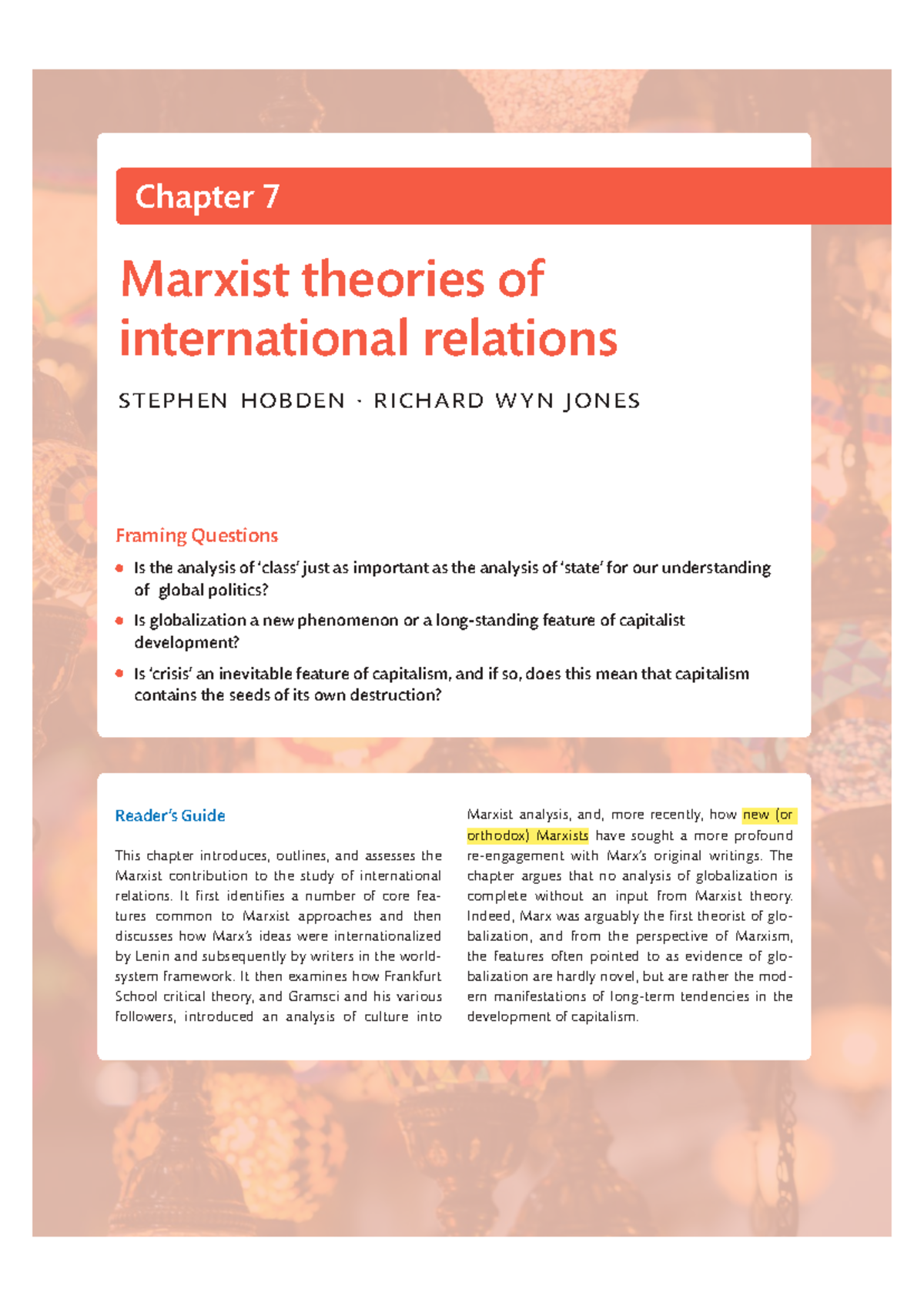 Marxist theory of IR - ... - Reader’s Guide This chapter introduces ...