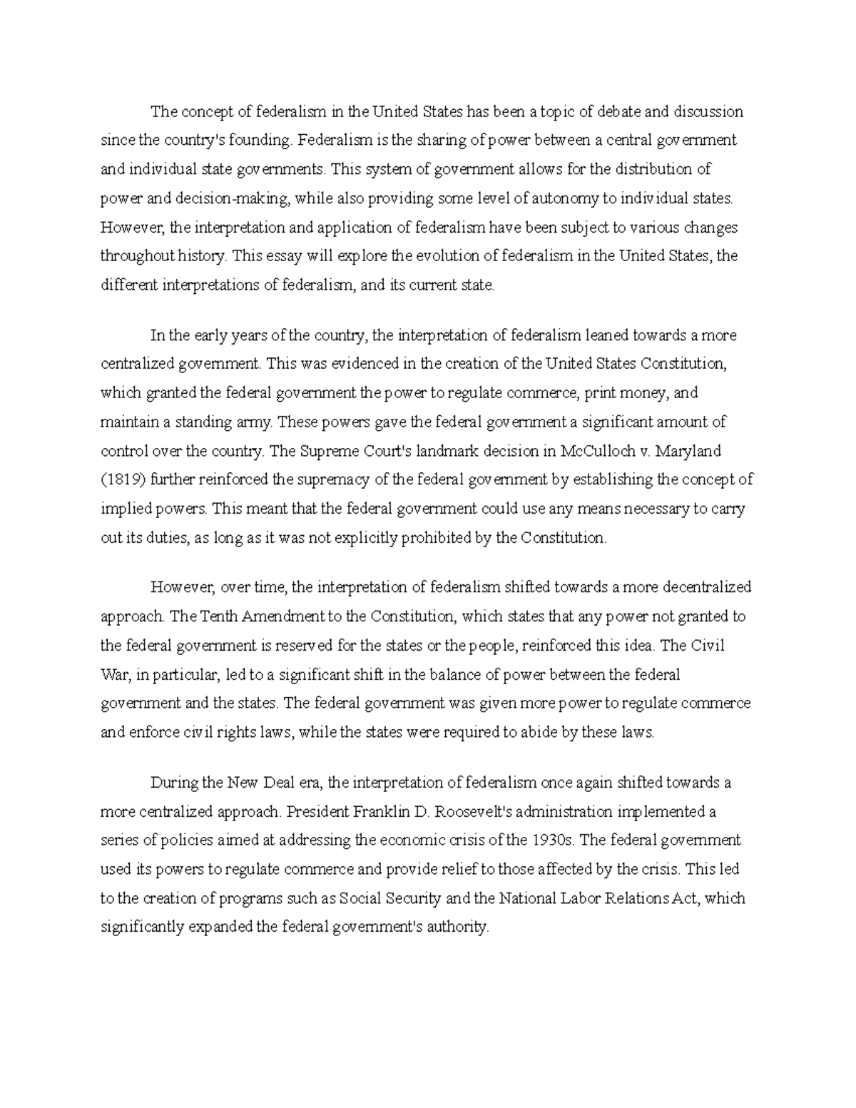 The concept of federalism in the United States - Essay - The concept of ...