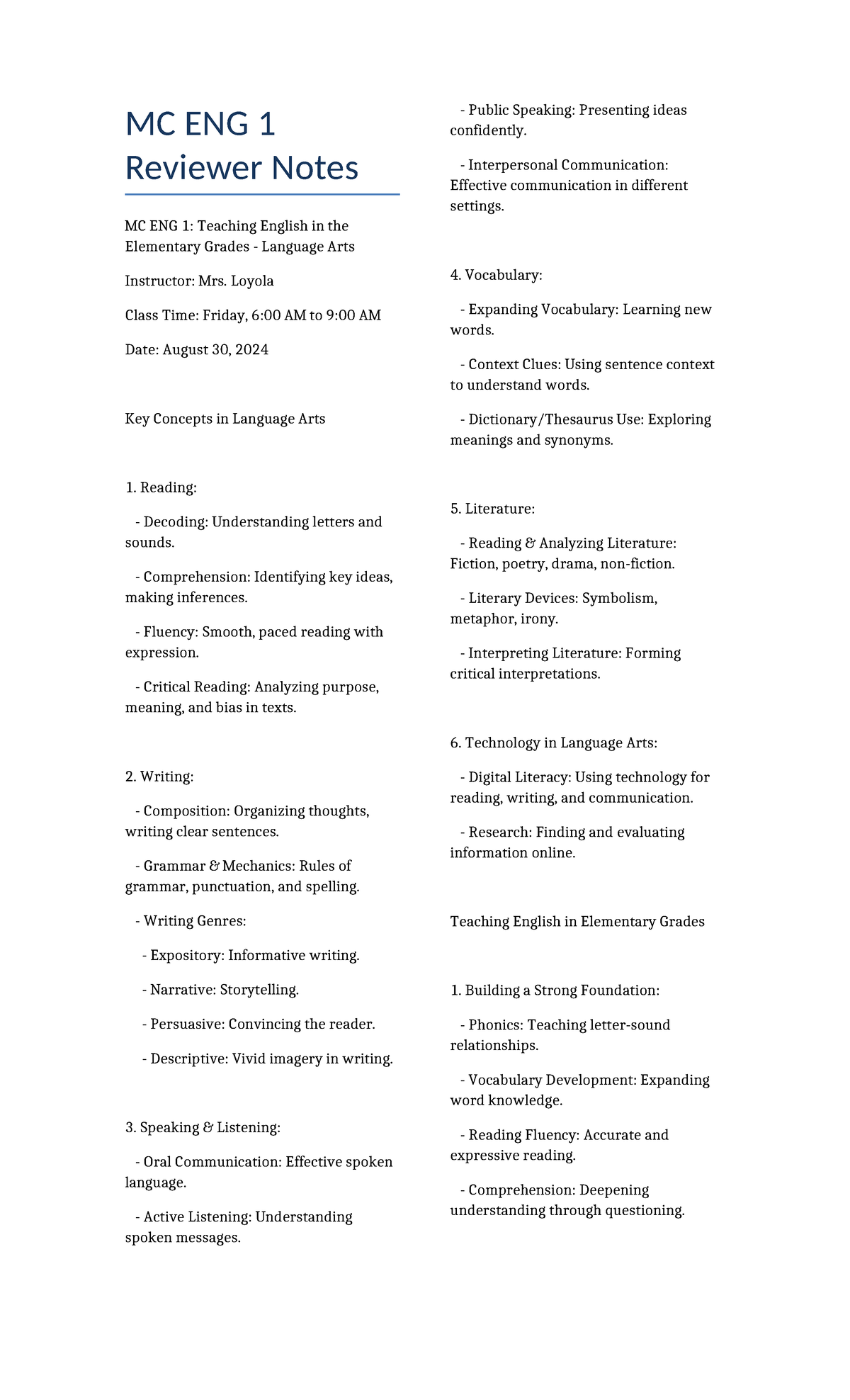 MC ENG 1 Reviewer Notes - MC ENG 1 Reviewer Notes MC ENG 1: Teaching ...