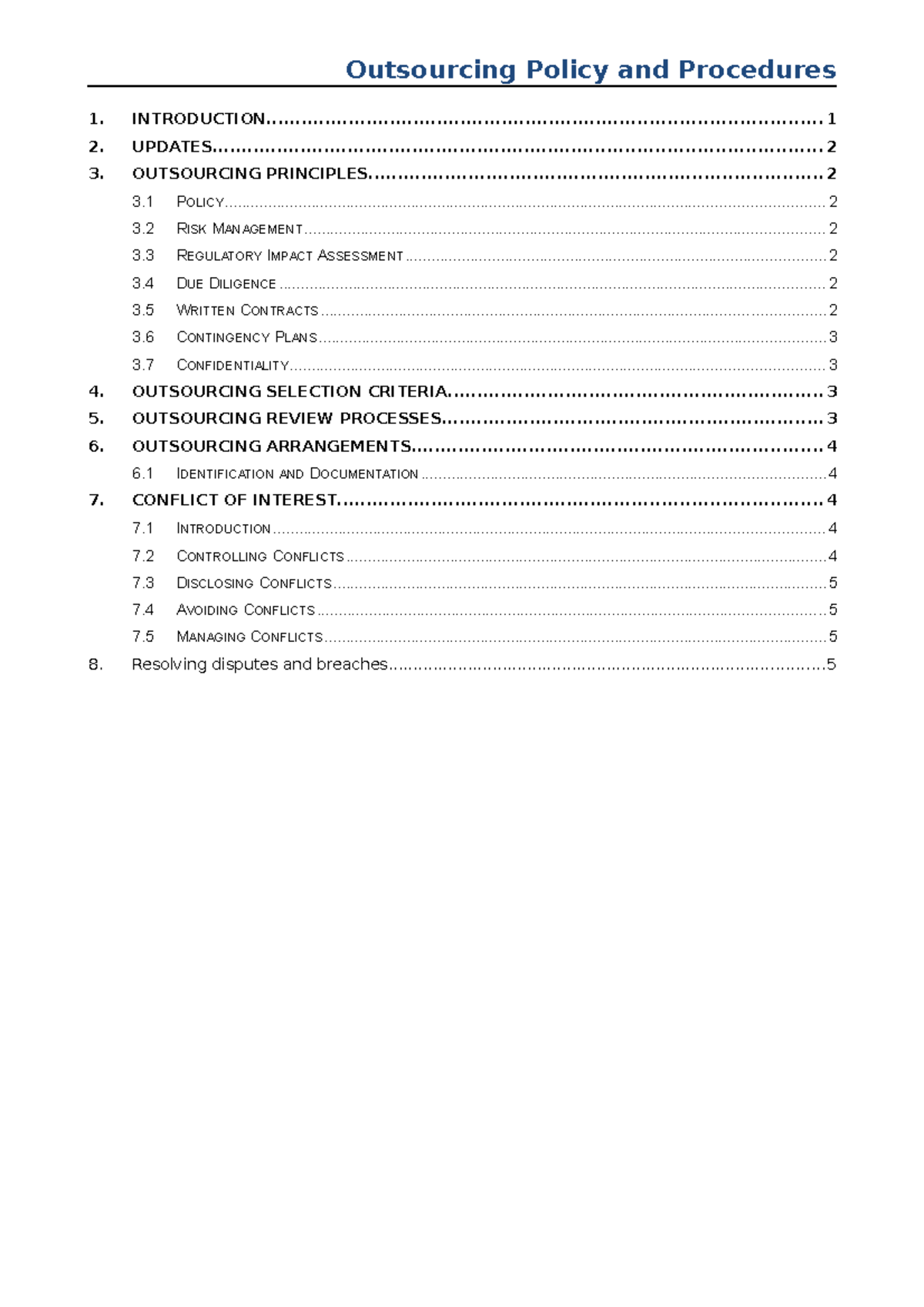 Outsourcing Policy and Procedures - 1. - Studocu