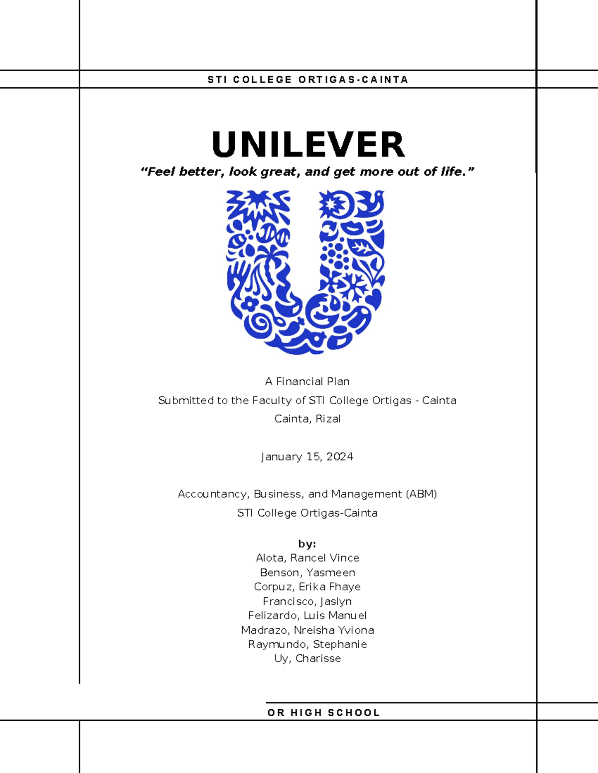 Unilever-Business-Finance - UNILEVER “Feel better, look great, and get ...