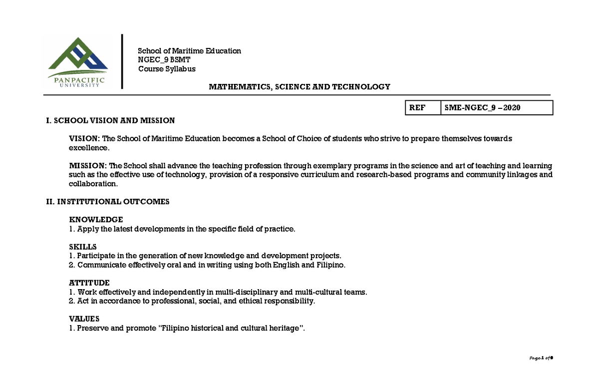 School of Maritime Education NGEC 9 BSMT - School of Maritime Education ...