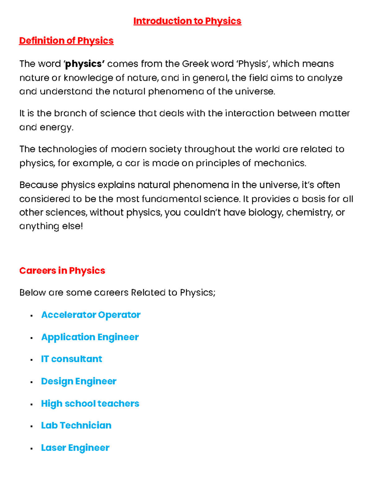 1.0 Introduction to Physics - Introduction to Physics Definition of ...