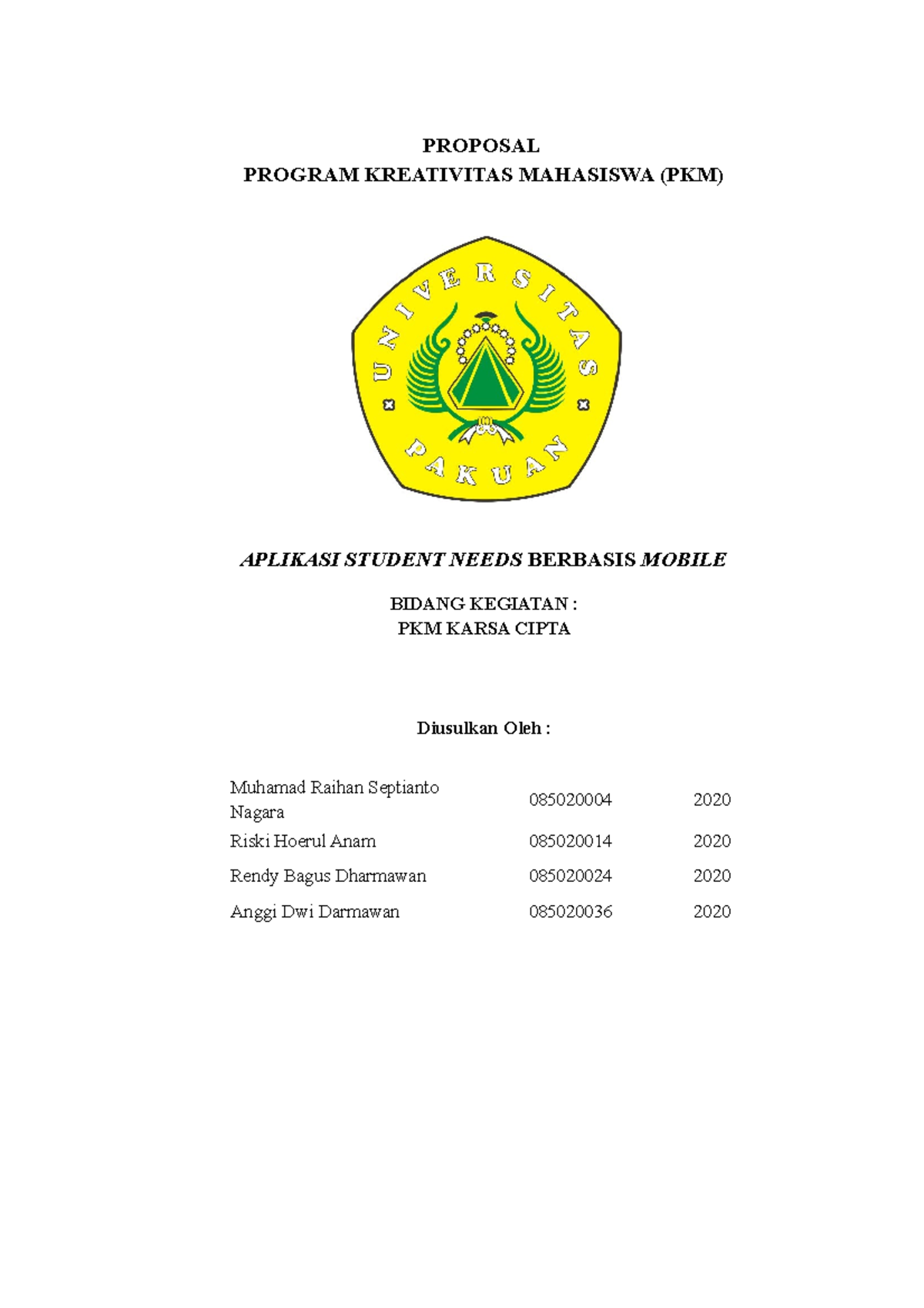 Muhamad Raihan Septianto Nagara Universitas Pakuan PKM-KC - PROPOSAL ...