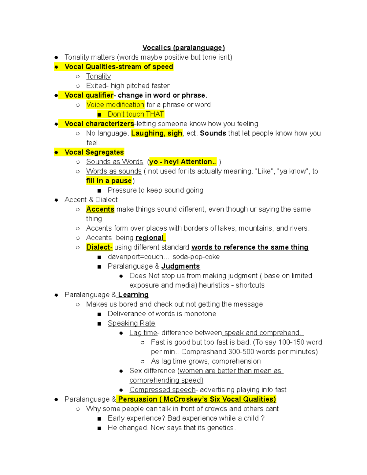 Vocalics - Lecture notes 1 - Vocalics (paralanguage) Tonality matters ...