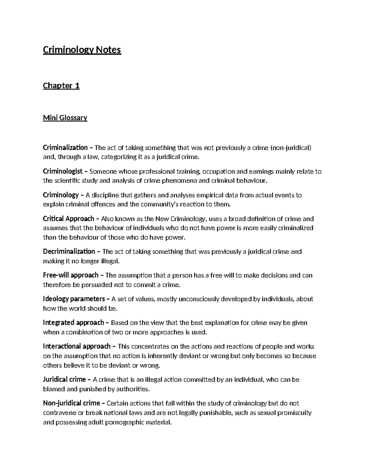Criminology Notes, Chapter 1 and 6 - Criminology Notes Chapter 1 Mini ...