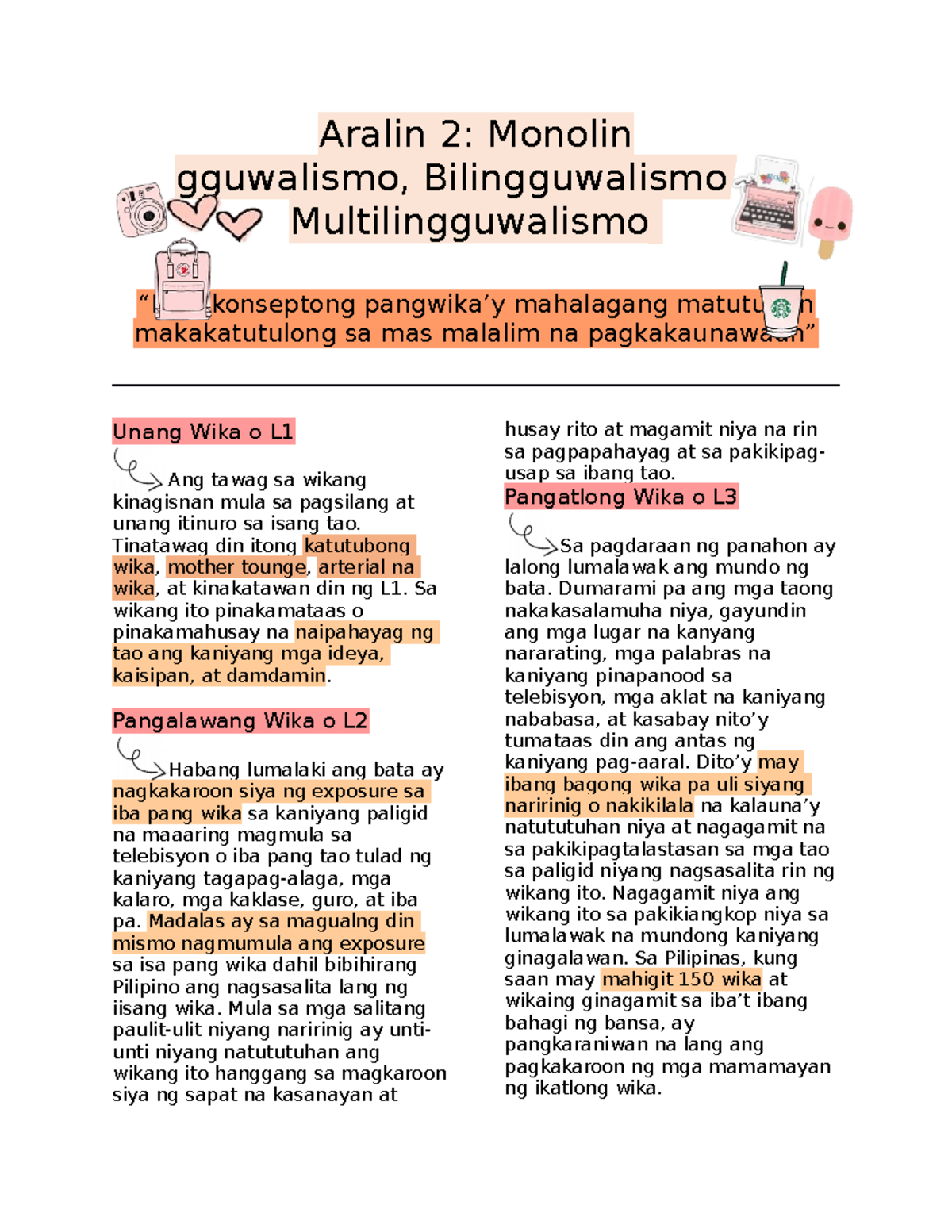 Aralin 2 - FOR AEALIN TWO - Aralin 2: Monolin gguwalismo ...