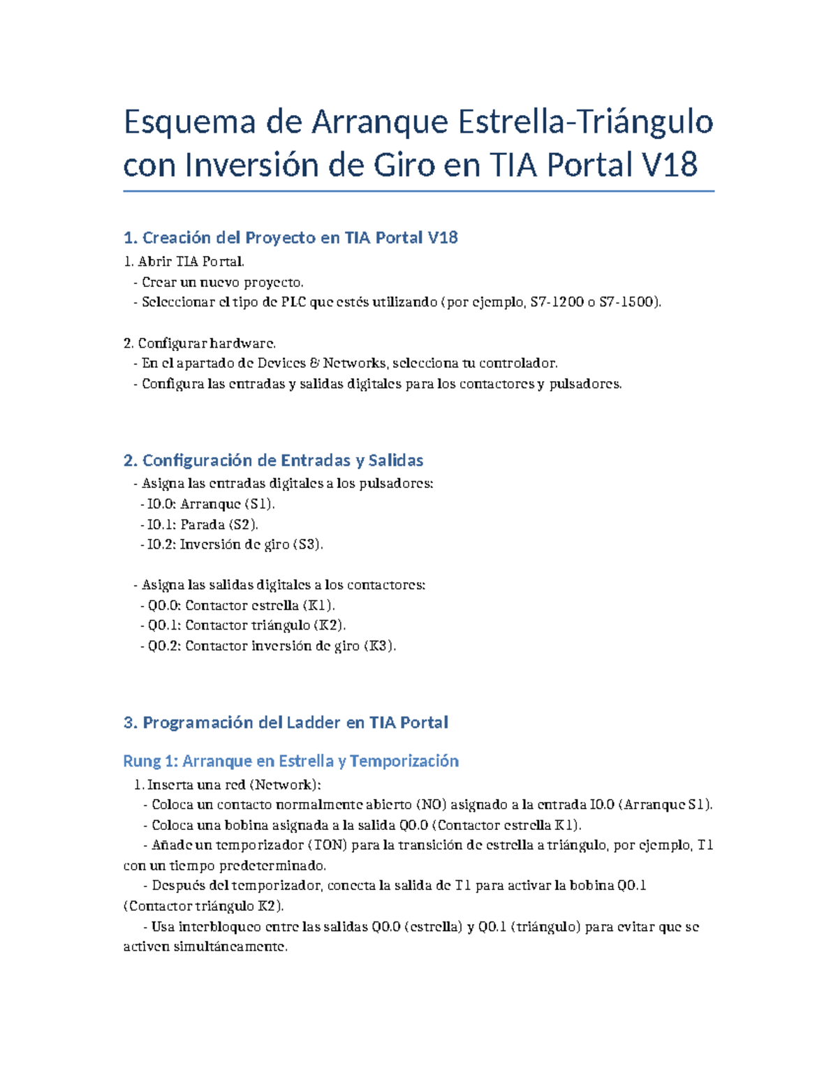 Esquema Estrella Triangulo Inversion TIA Portal - Esquema de Arranque ...