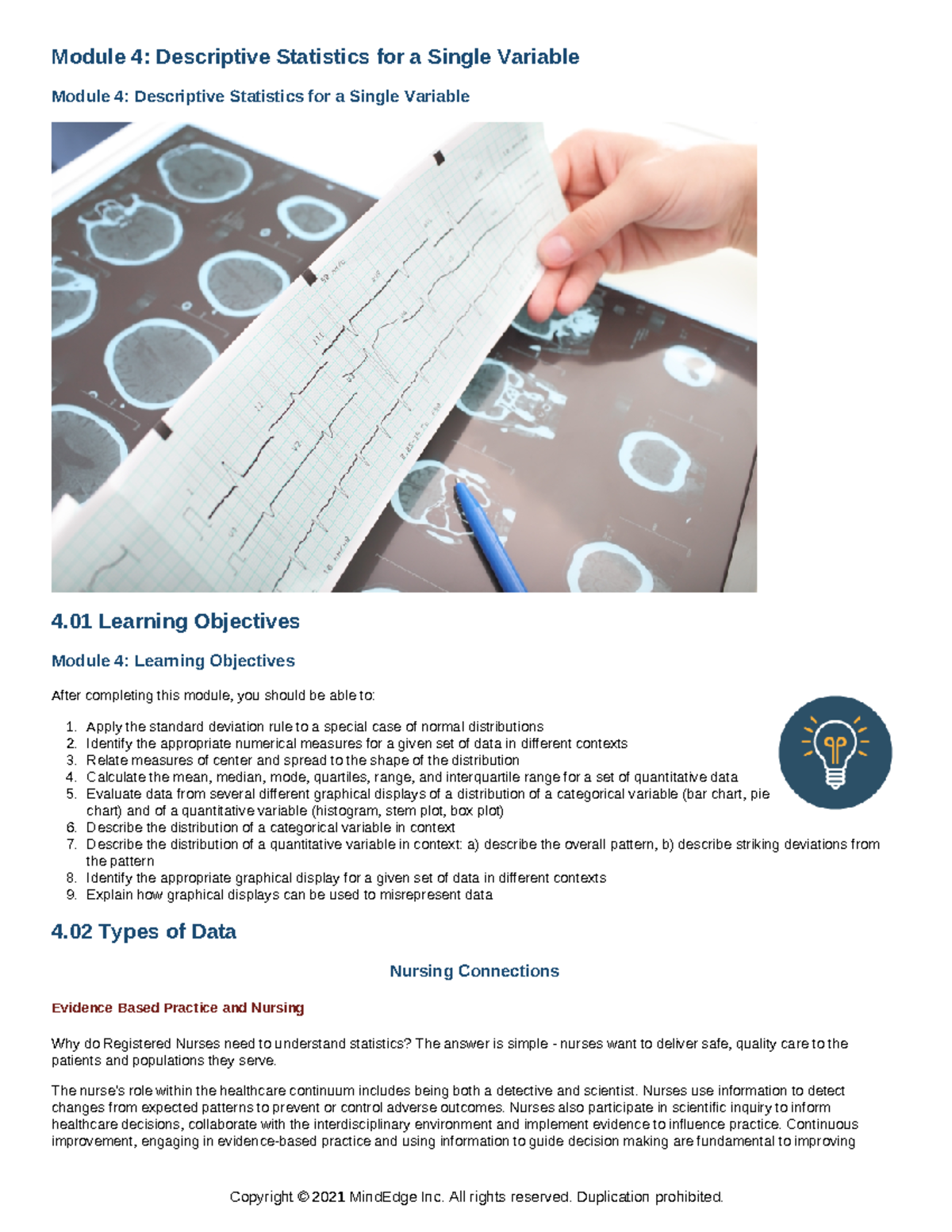 Module 4 Descriptive Statistics for a Single Variable - The nurse's role within the healthcare ...