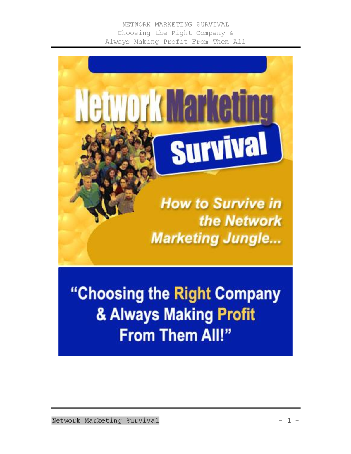 Network Marketing Survival - Choosing the Right Company & Always Making ...