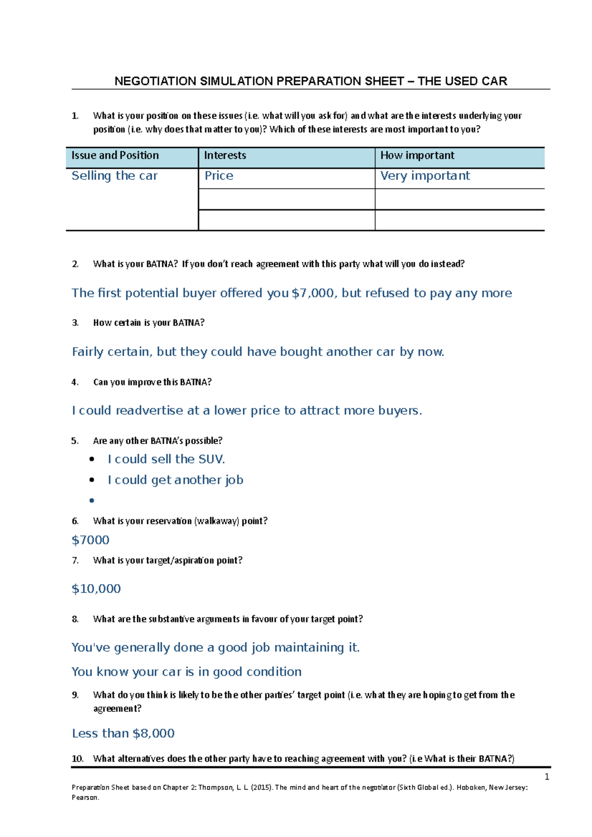Negotiation Simulation Preparation Sheet Answered - NEGOTIATION ...