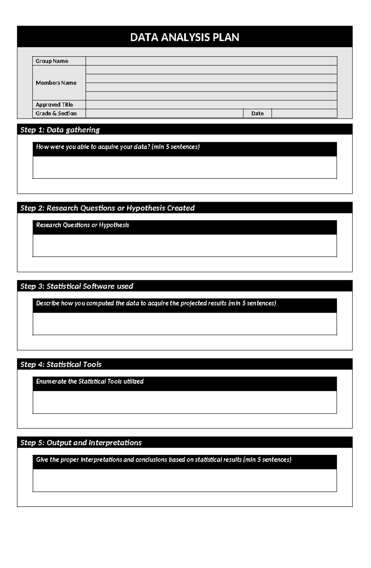 Data Analysis Plan - DATA ANALYSIS PLAN Group Name Members Name ...