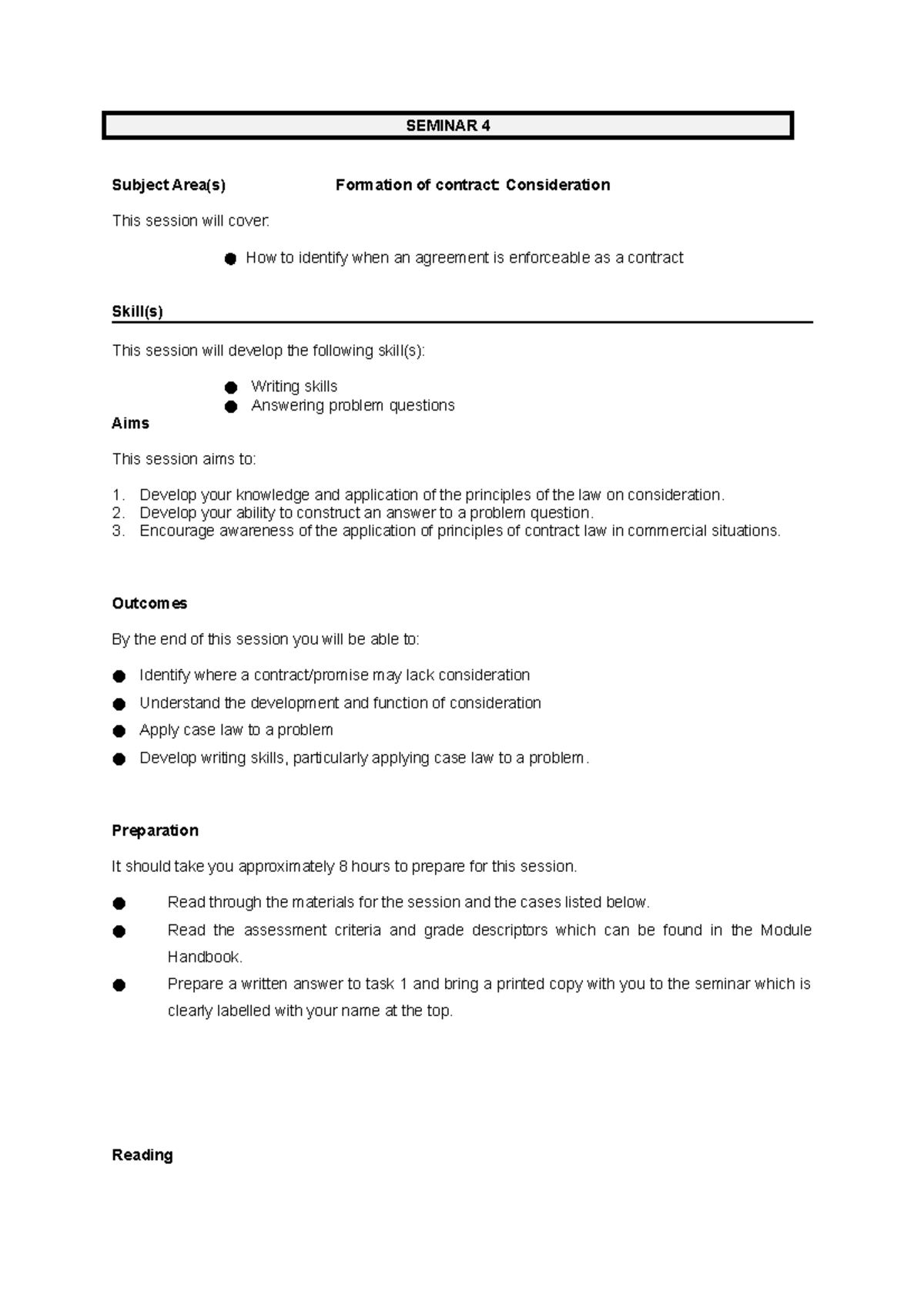 The formation of a contract - SEMINAR 4 Subject Area(s) Formation of ...